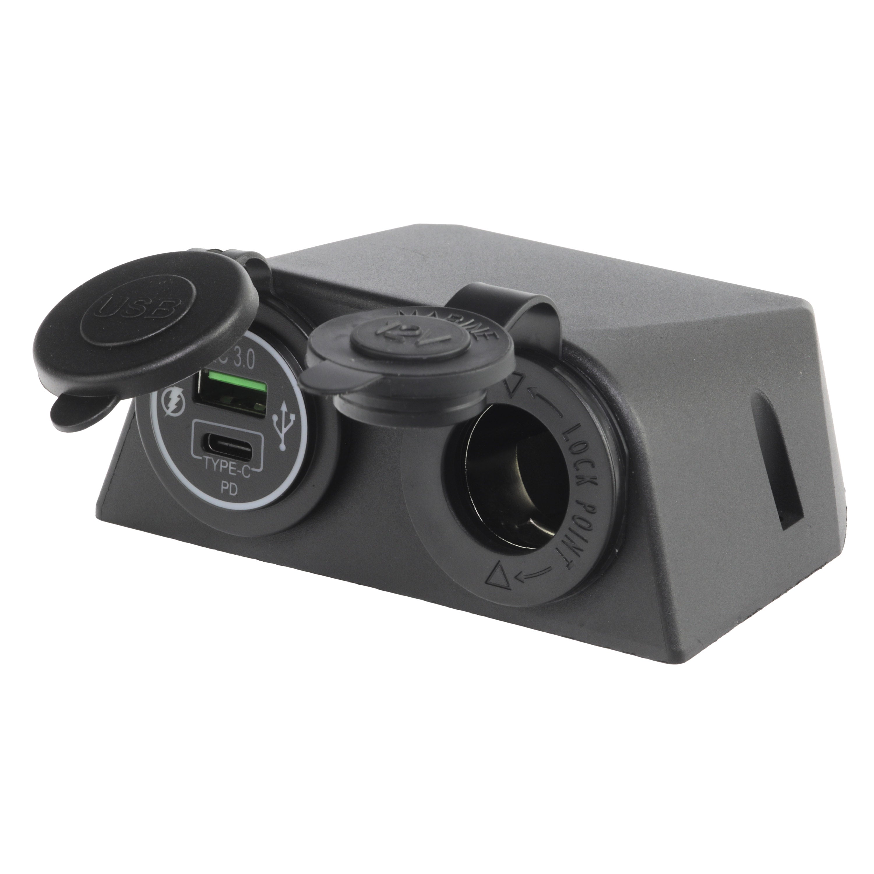 Iluma 12v Surface Mount Accessory Socket & Dual USB/C Port Black ...