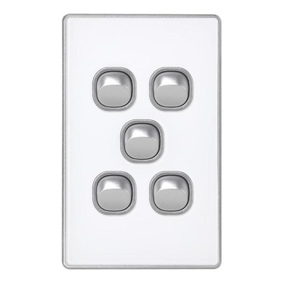 Iluma 5 Gang Light Switch Acrylic D-Series Silver/White – Caravan and ...