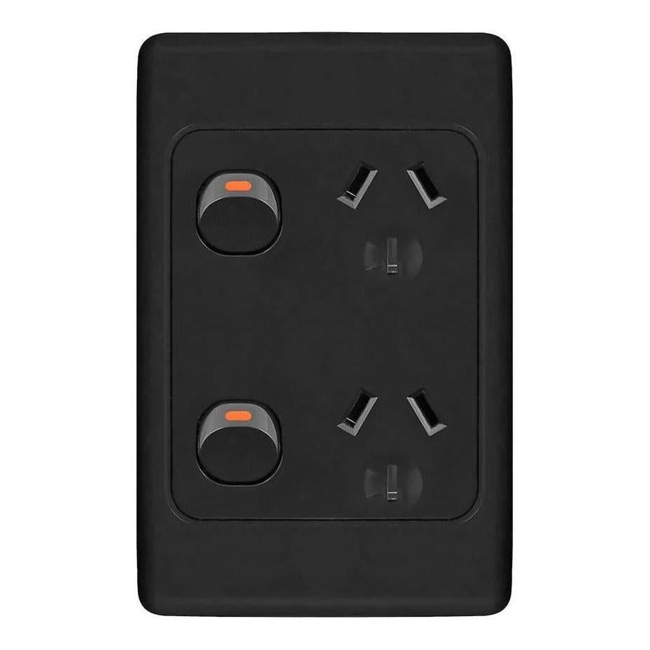 Iluma Double Pole 10A Double GPO PowerPoint Vertical Black – Caravan ...