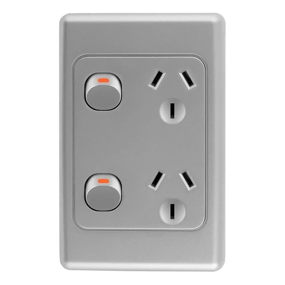 Iluma Double Pole 10A Double GPO PowerPoint Vertical Silver – Caravan ...