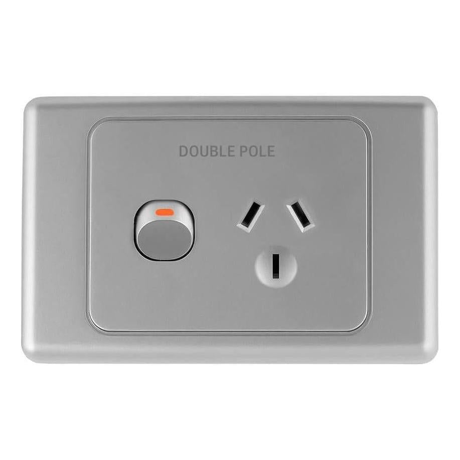 Iluma Double Pole 10A Single GPO PowerPoint Double Pole Print Silver ...