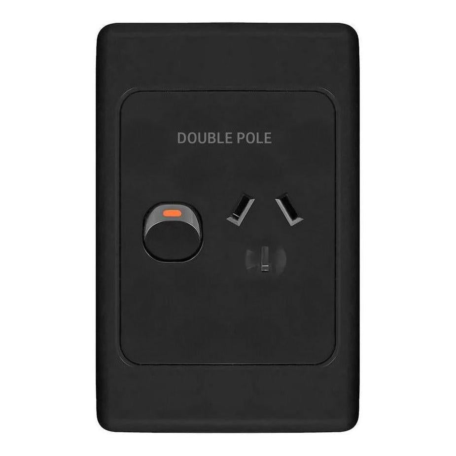 Iluma Double Pole 10A Single GPO PowerPoint Vertical Black – Caravan ...